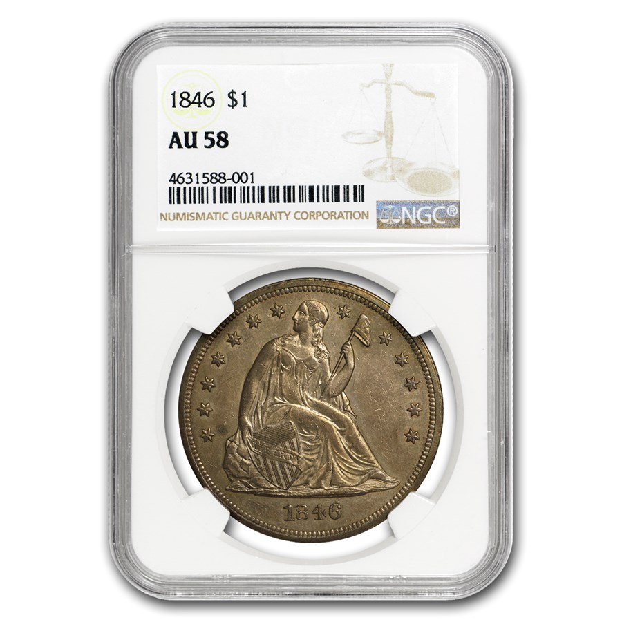 Buy 1846 Liberty Seated Dollar AU-58 NGC | APMEX