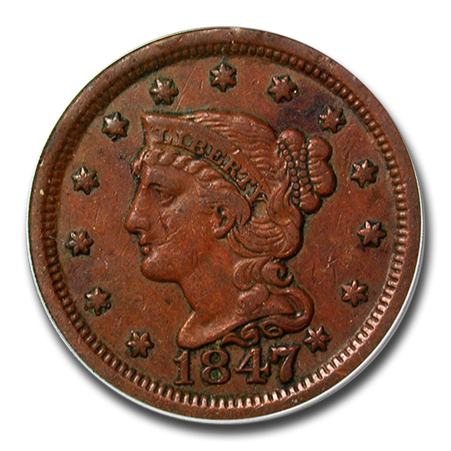 1847/47 Large Cent AU-50 PCGS (Large/Small 47)