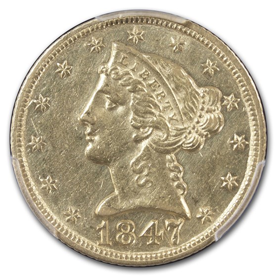 Buy 1847 $5 Liberty Gold Half Eagle AU-55 PCGS | APMEX