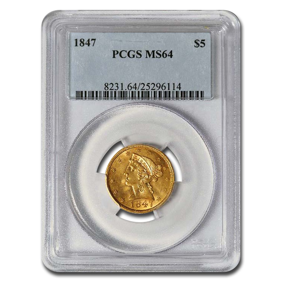 Buy 1847 $5 Liberty Gold Half Eagle MS-64 PCGS | APMEX