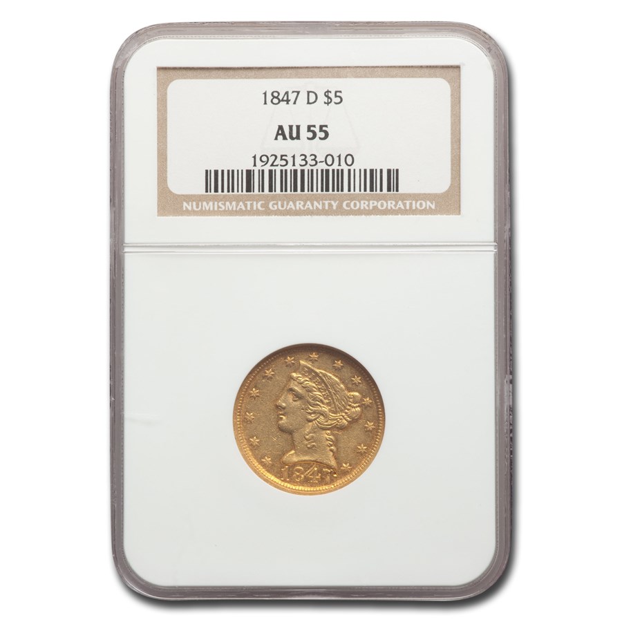 Buy 1847-D $5 Liberty Gold Half Eagle AU-55 NGC | APMEX