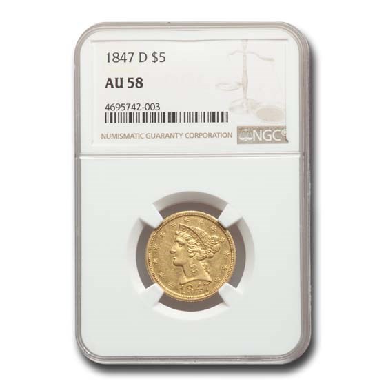 Buy 1847-D $5 Liberty Gold Half Eagle AU-58 NGC | APMEX