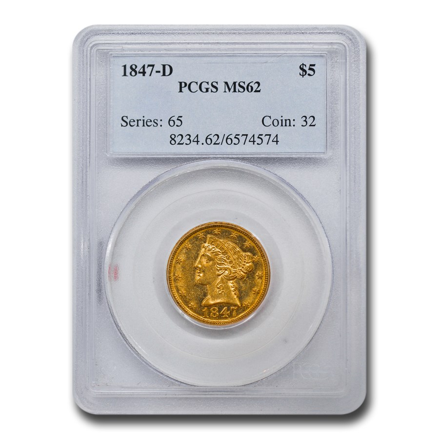 Buy 1847-D $5 Liberty Gold Half Eagle MS-62 PCGS | APMEX