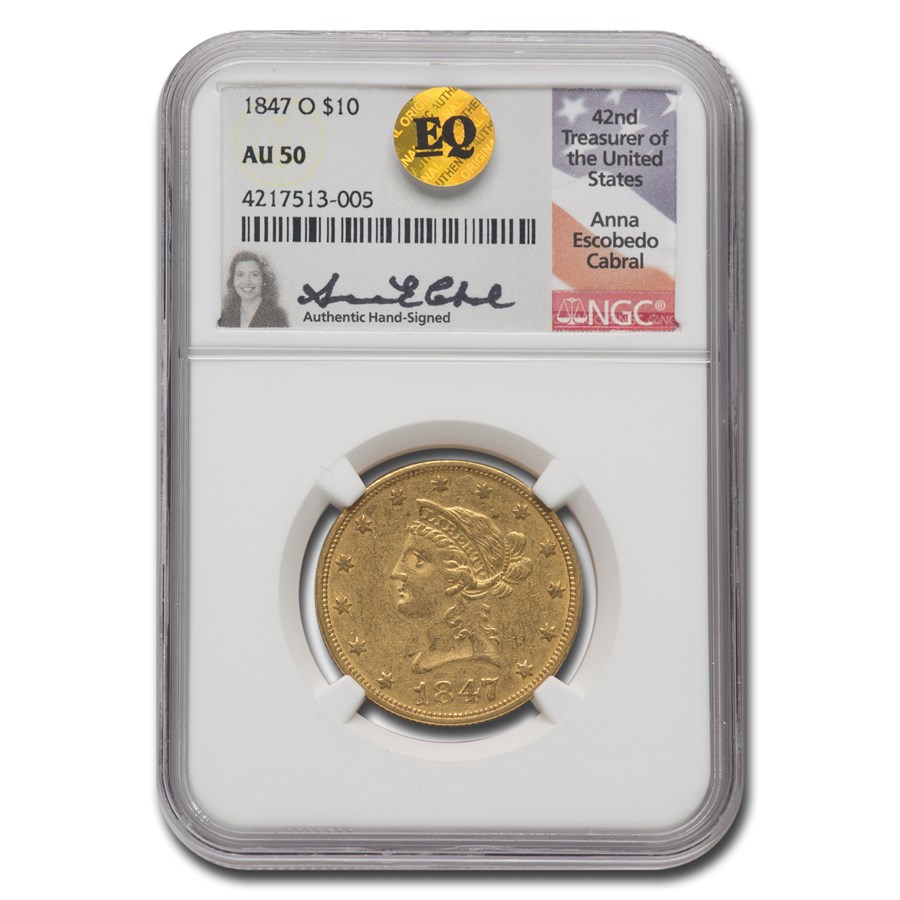 1847-O $10 Liberty Gold Eagle AU-50 NGC (Cabral)