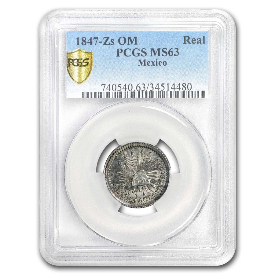Buy 1847 Zs-OM Mexico Silver Real MS-63 PCGS | APMEX