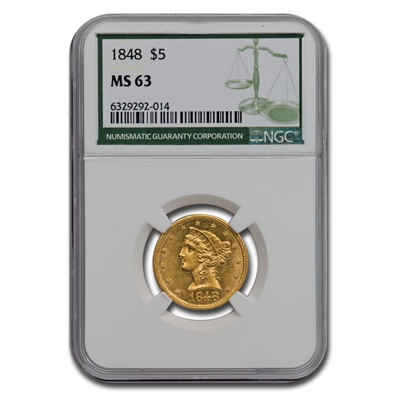 Buy 1848 $5 Liberty Gold Half Eagle MS-63 NGC (Green Label) | APMEX