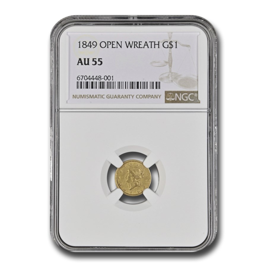 Buy 1849 $1 Liberty Head Gold AU-55 NGC (Open Wreath) | APMEX