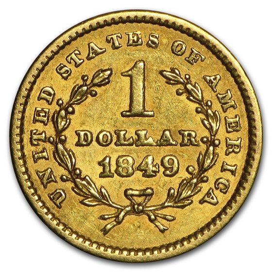 Buy 1849 $1 Liberty Head Gold Dollar Closed Wreath XF | APMEX