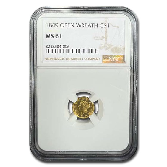 Buy 1849 $1 Liberty Head Gold MS-61 NGC (Open Wreath) | APMEX