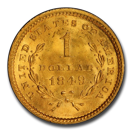 Buy 1849 $1 Liberty Head Gold MS-64+ Normal Stars | APMEX