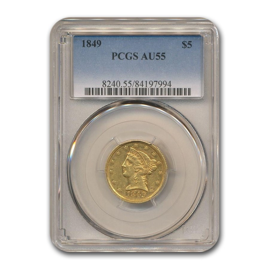 Buy 1849 $5 Liberty Gold Half Eagle AU-55 PCGS | APMEX