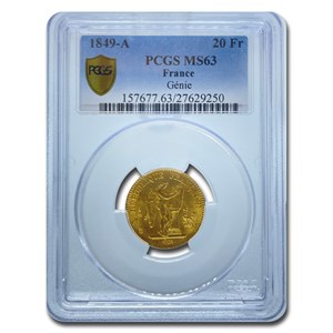 Buy 1849-A France Gold Gold 20 Francs Lucky Angel MS-63 PCGS | APMEX