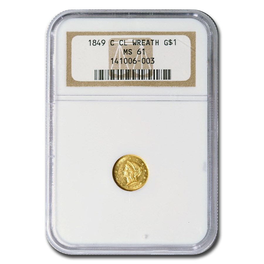 Buy 1849-C $1 Liberty Head Gold MS-61 NGC (Closed Wreath) | APMEX