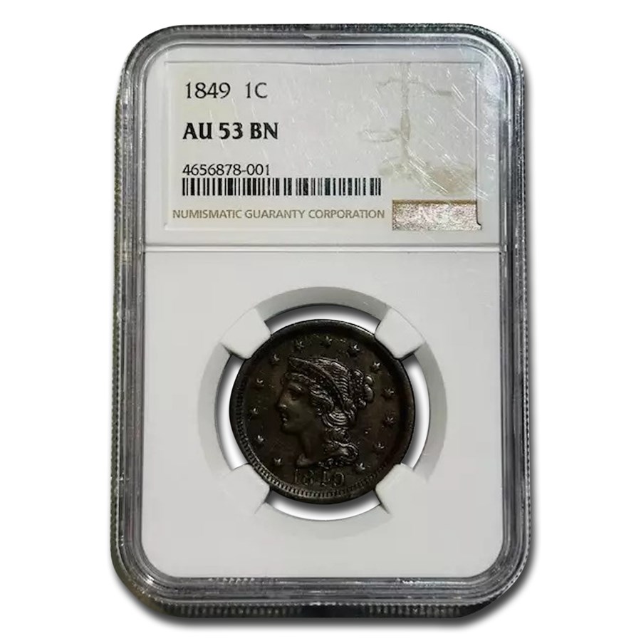 1849 Large Cent AU-53 NGC (Brown)