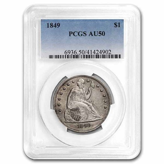 Buy 1849 Liberty Seated Dollar AU-50 PCGS | APMEX