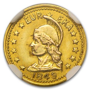 Buy 1849 Minerva Round One Dollar Gold AU-58 NGC | APMEX
