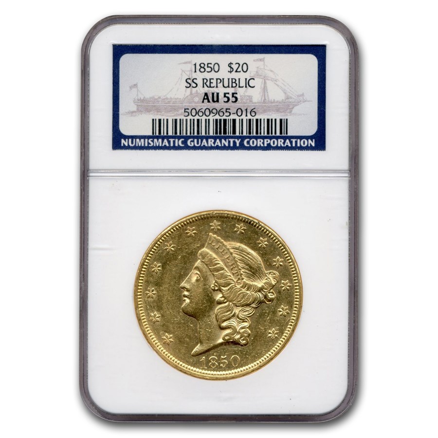 Buy 1850 $20 Liberty Gold Double Eagle AU-55 NGC (S.S. Republic) | APMEX