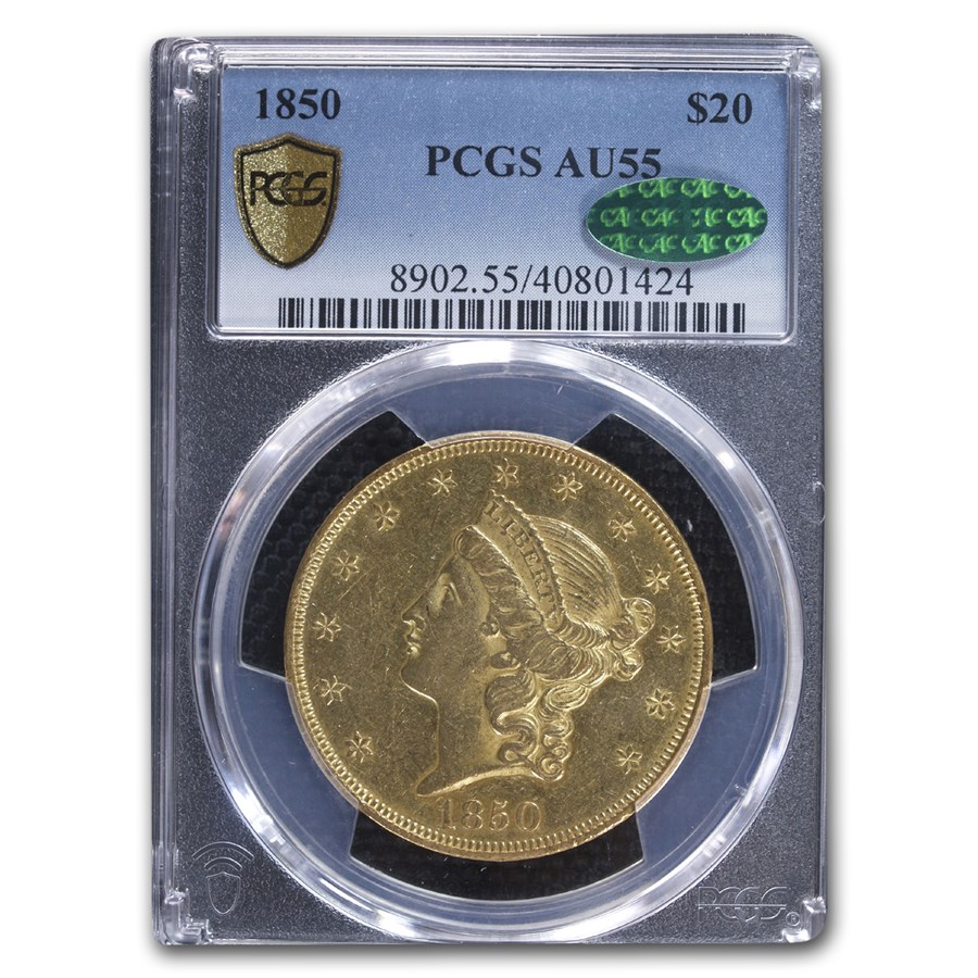 Buy 1850 $20 Liberty Gold Double Eagle AU-55 PCGS CAC | APMEX