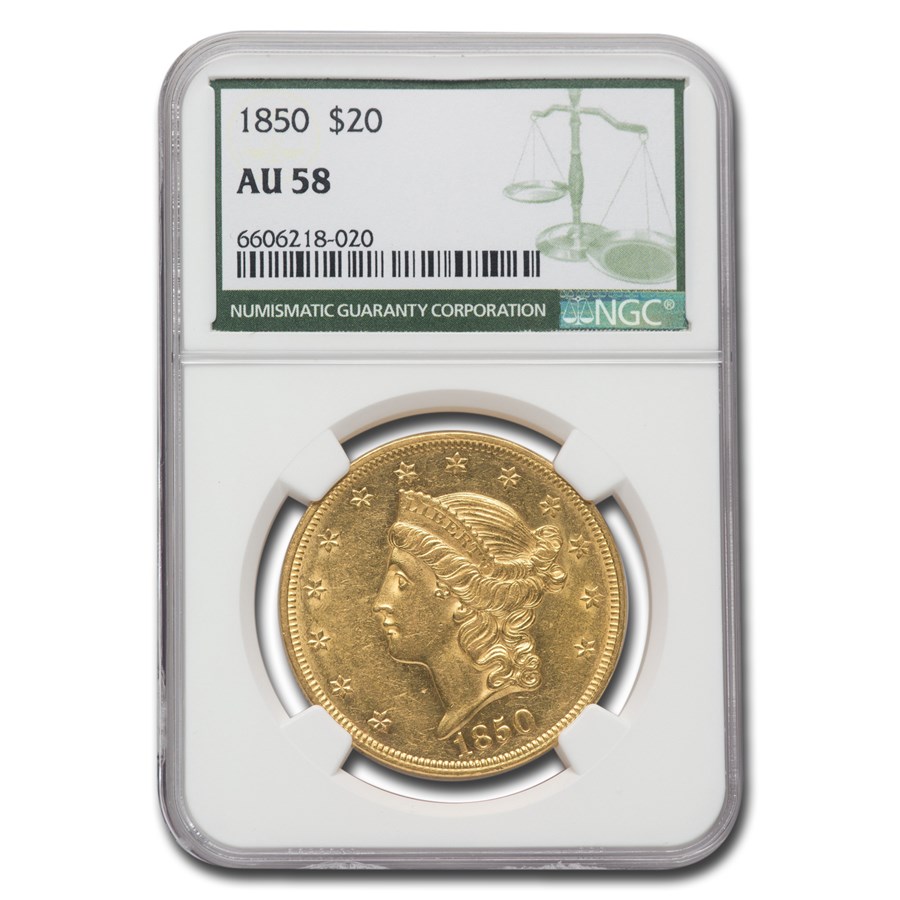Buy 1850 $20 Liberty Gold Double Eagle AU-58 NGC (Green Label) | APMEX