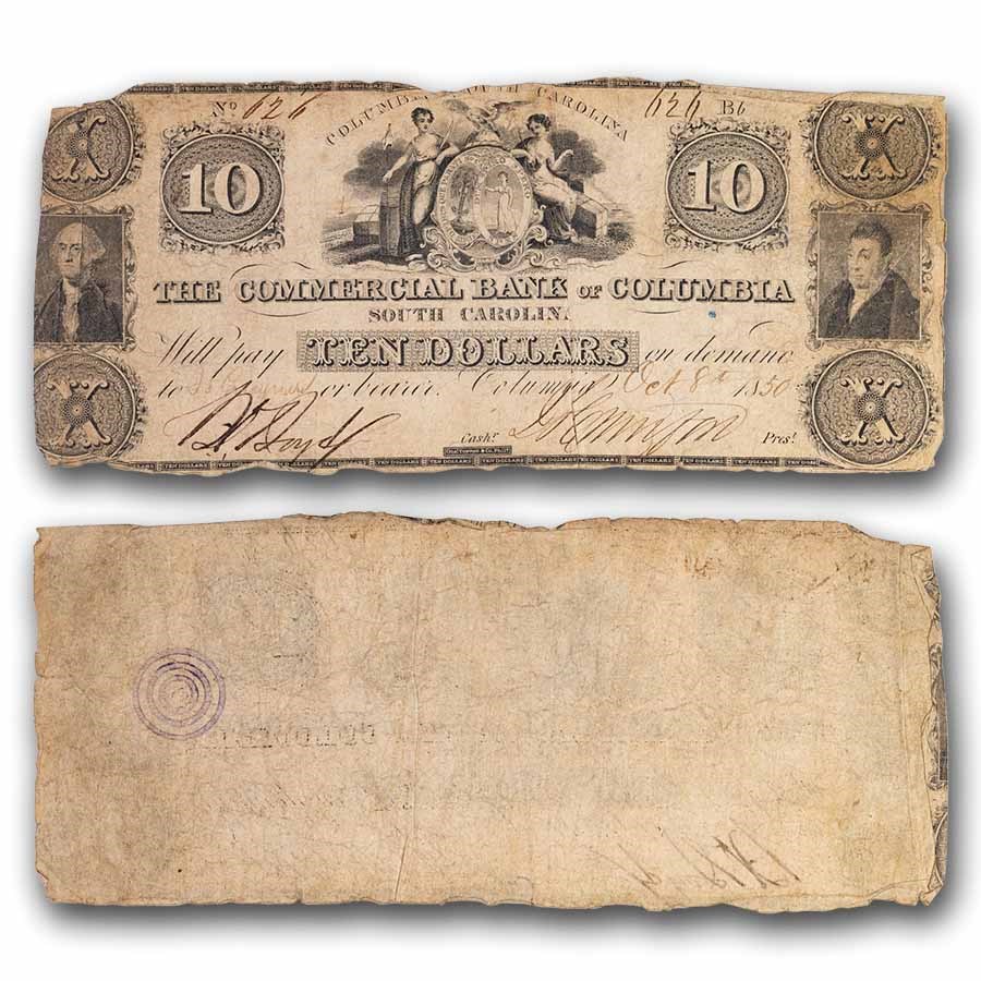 1850 Commercial Bank of Columbia, SC $10 VG