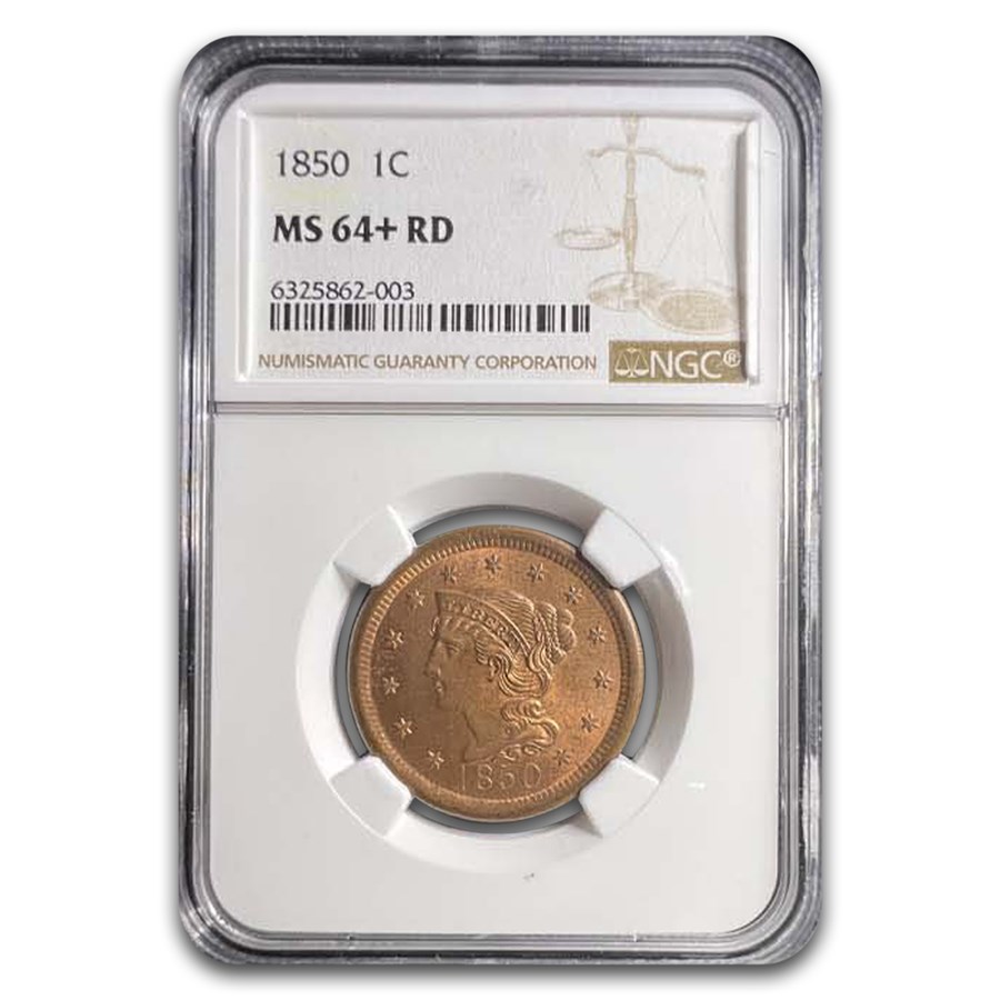 1850 Large Cent MS-64+ NGC (Red)