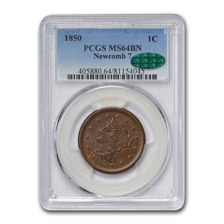 Buy 1850 Large Cent MS-64 PCGS CAC (Brown, Newcomb 7) | APMEX