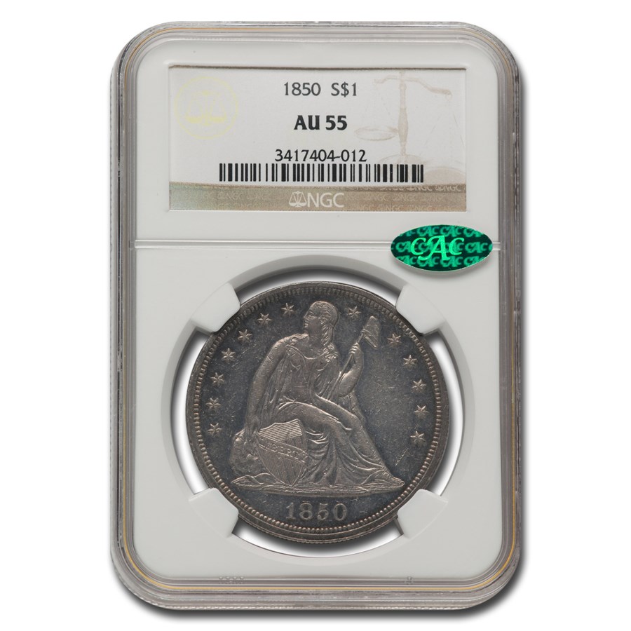 1850 Liberty Seated Dollar AU-55 NGC CAC