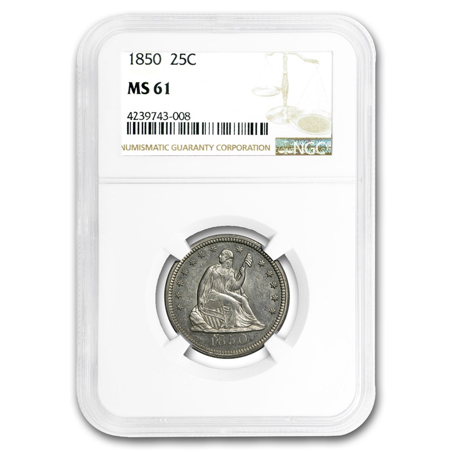 Buy 1850 Liberty Seated Quarter MS-61 NGC | APMEX