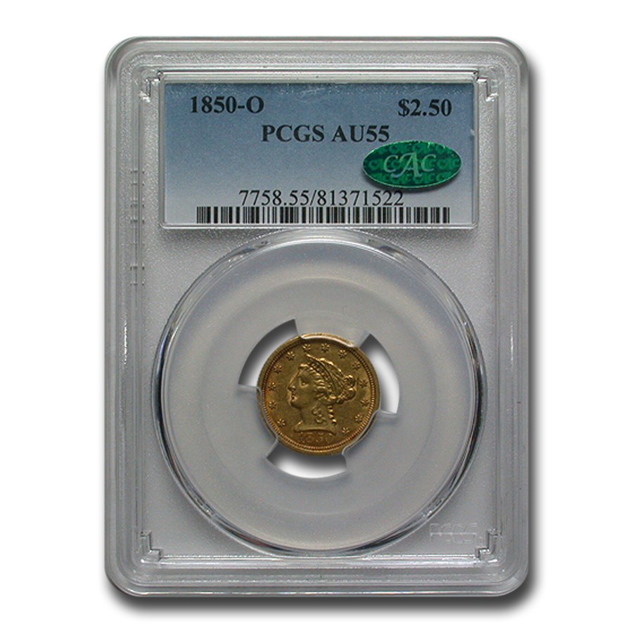 Buy 1850-O $2.50 Liberty Gold Quarter Eagle AU-55 PCGS CAC | APMEX
