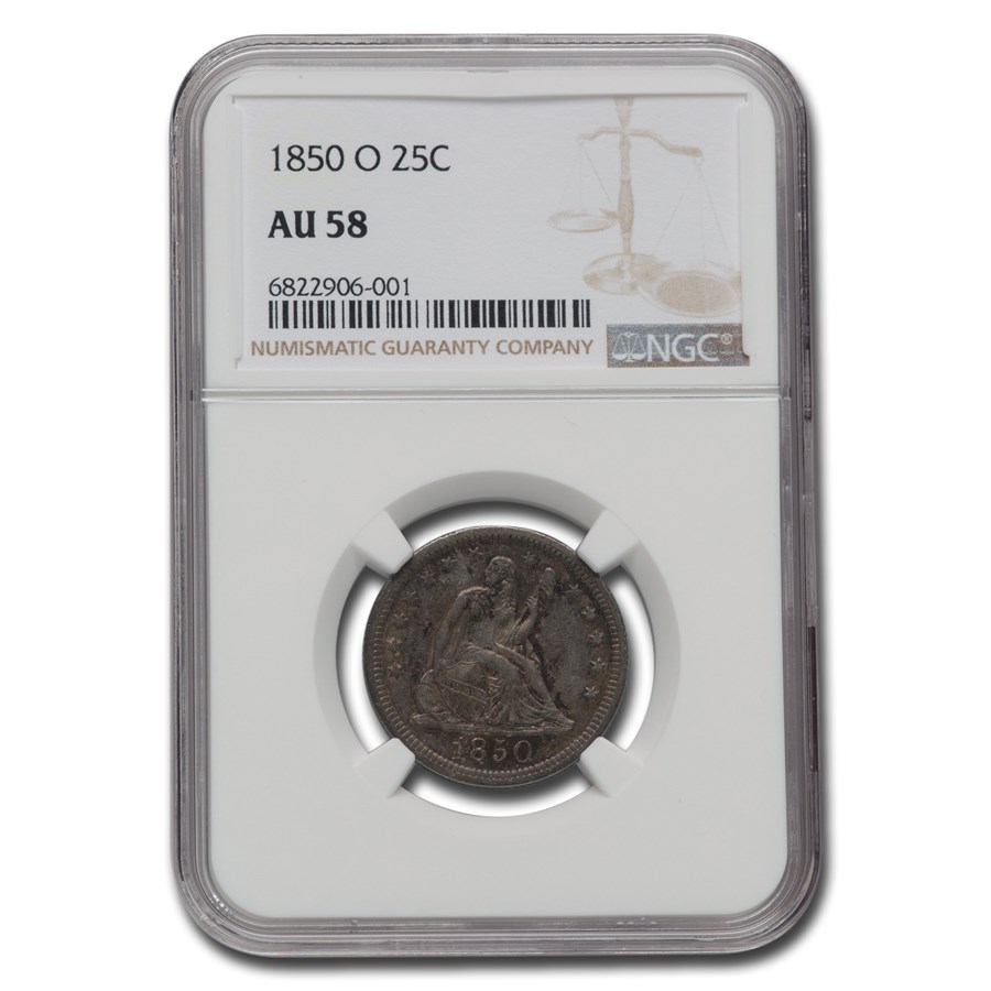 1850-O Liberty Seated Quarter AU-58 NGC