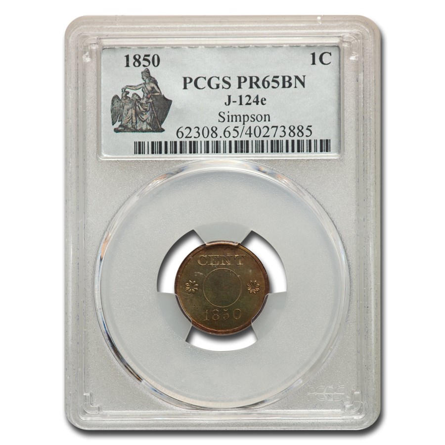 Buy 1850 One Cent Pattern PR-65 PCGS (Brown, J-124e) | APMEX