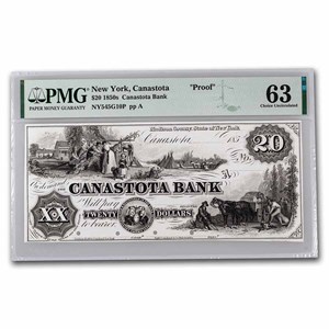 Buy 1850s $20 Canastota Bank Canastota, New York CU-63 PMG (Proof) | APMEX