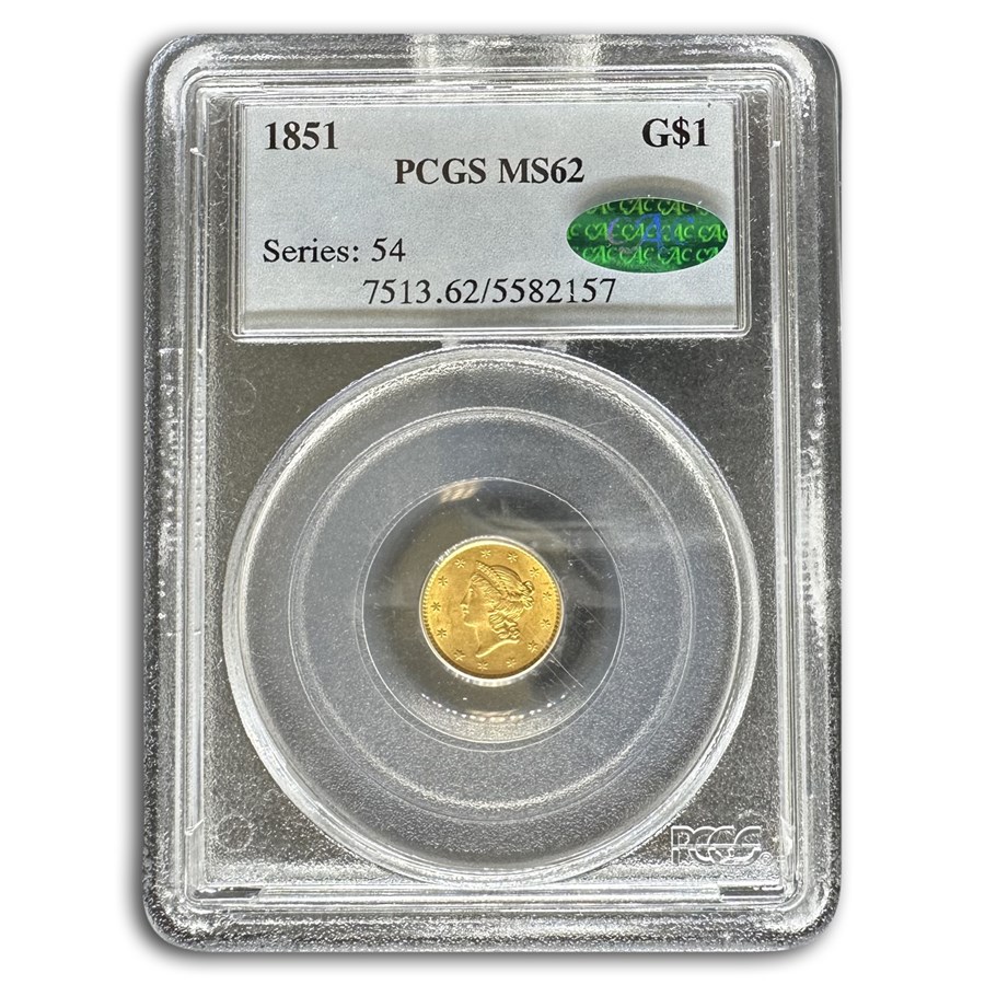 1851 $1 Liberty Head Gold MS-62 PCGS CAC