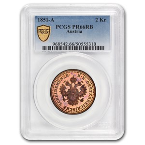 1851-A Austria 2 Kreuzer PR-66 PCGS (Red/Brown)