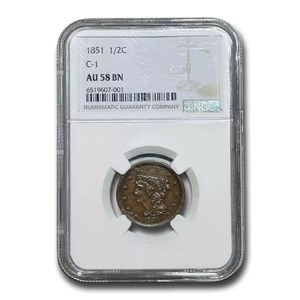 1851 Half Cent AU-58 NGC (Brown, C-1)