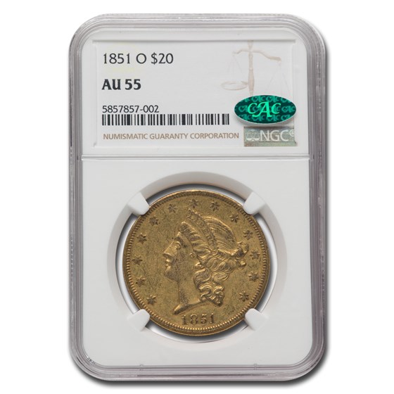 1851-O $20 Liberty Gold Double Eagle AU-55 NGC CAC