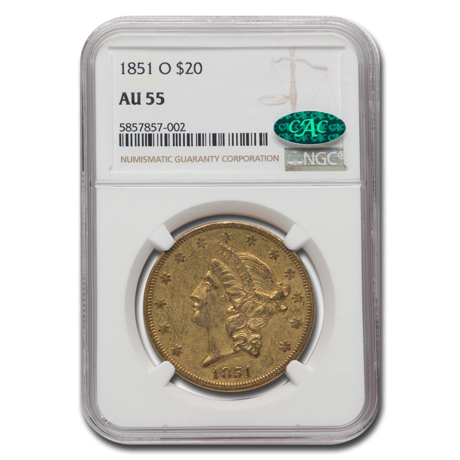 1851-O $20 Liberty Gold Double Eagle AU-55 NGC CAC