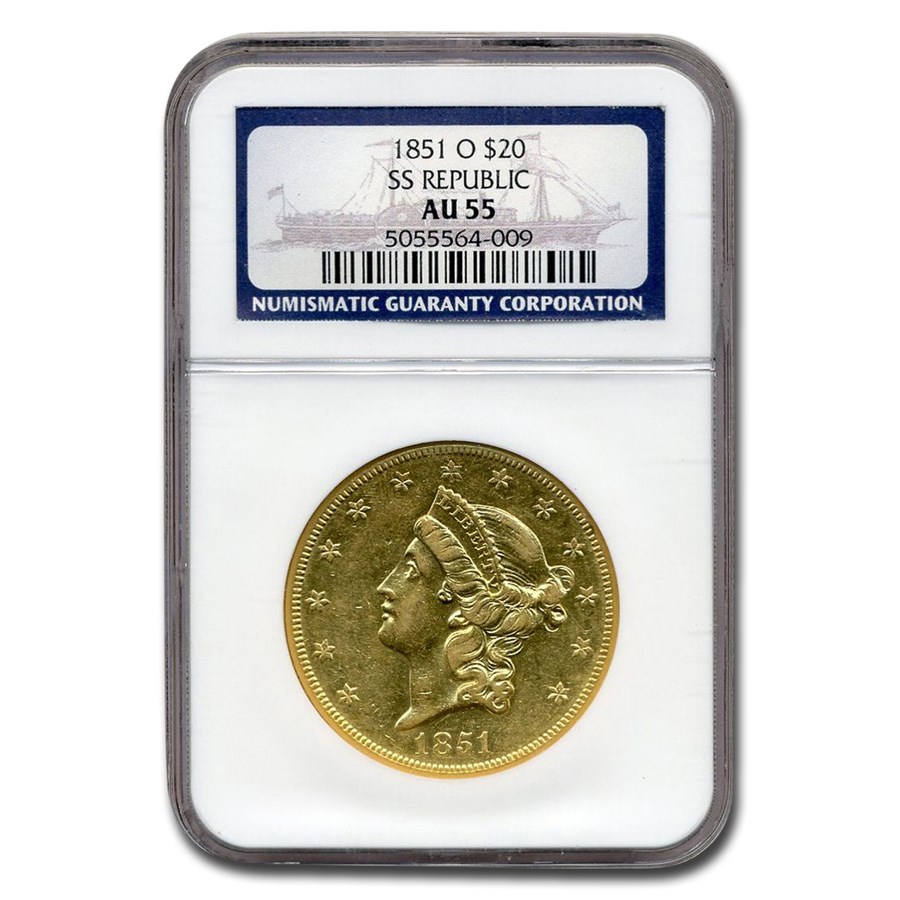 Buy 1851-O $20 Liberty Gold Double Eagle AU-55 NGC (SS Republic) | APMEX