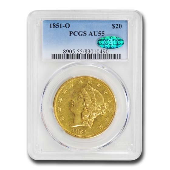Buy 1851-O $20 Liberty Gold Double Eagle AU-55 PCGS CAC | APMEX