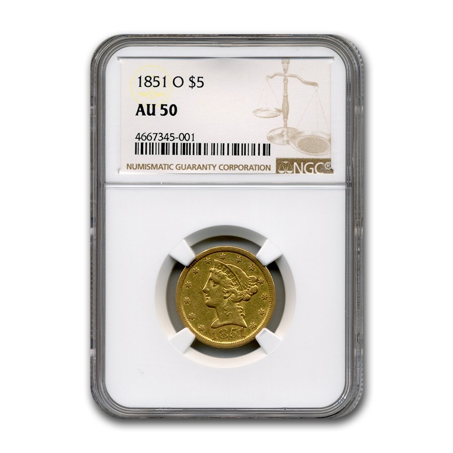 Buy 1851-O $5 Liberty Gold Half Eagle AU-50 NGC | APMEX