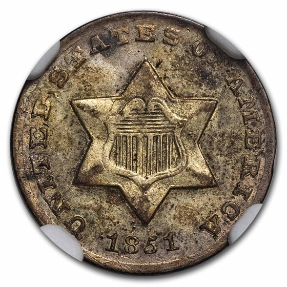 1851-O Three Cent Silver AU-58 NGC