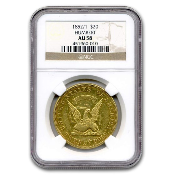 Buy 1852/1 $20 Humbert Gold Ingot U.S. Assay Office AU-58 NGC | APMEX