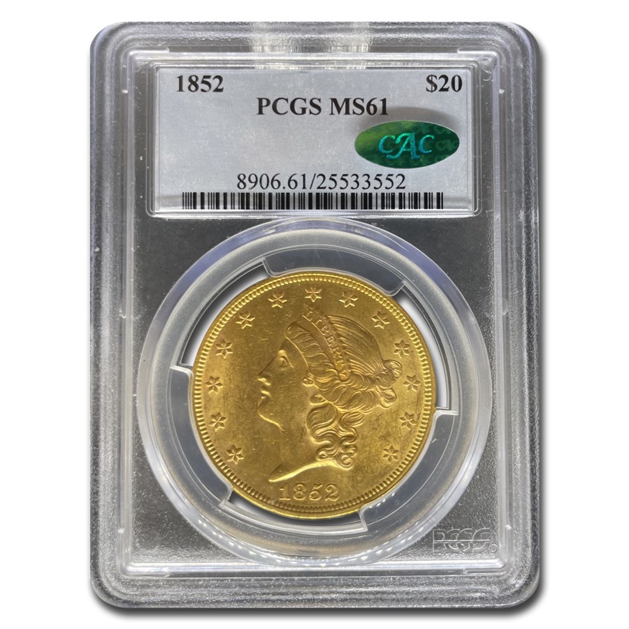 Buy 1852 $20 Liberty Gold Double Eagle MS-61 PCGS CAC | APMEX
