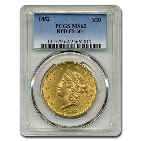 Buy 1852 $20 Liberty Gold Double Eagle MS-62 PCGS (RPD FS-301) | APMEX