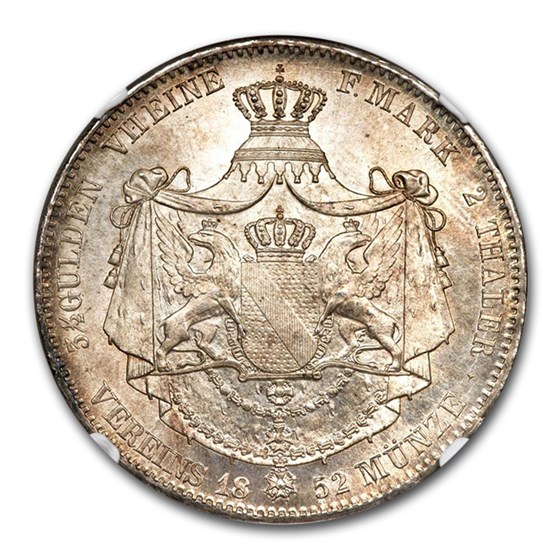 Buy 1852 German State Baden Silver 2 Thaler Leopold I MS-67 NGC | APMEX