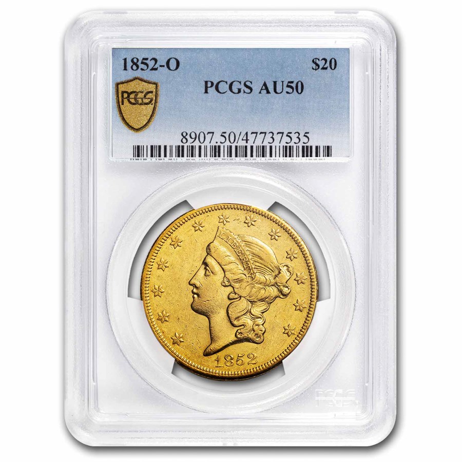Buy 1852-O $20 Liberty Gold Double Eagle AU-50 PCGS | APMEX
