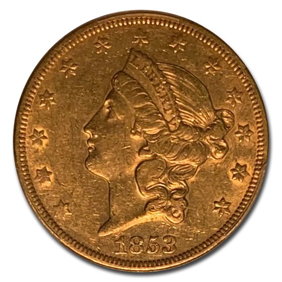 Buy 1853 $20 Liberty Gold Double Eagle AU-50 PCGS | APMEX