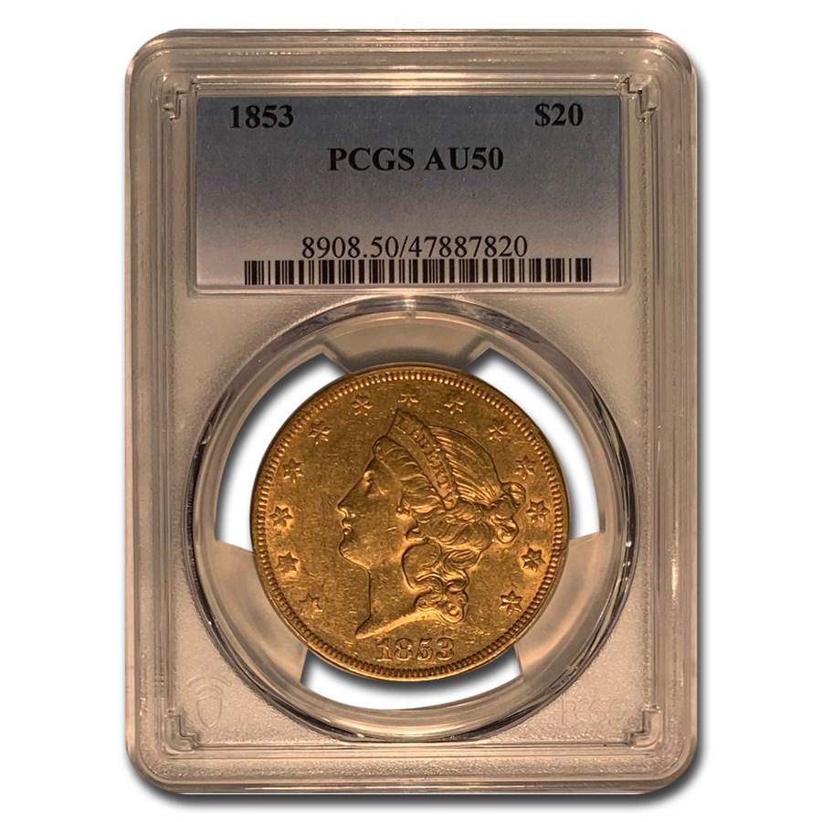 Buy 1853 $20 Liberty Gold Double Eagle AU-50 PCGS | APMEX