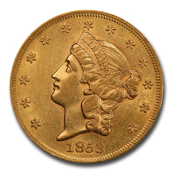 Buy 1853 $20 Liberty Gold Double Eagle AU-55 PCGS CAC | APMEX