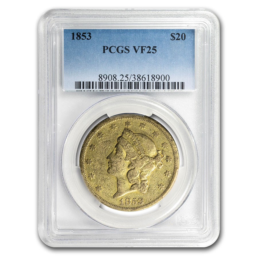 Buy 1853 $20 Liberty Gold Double Eagle VF-25 PCGS | APMEX